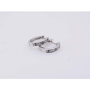 Dazzlingrock Collection Round Blue & White Diamond Single Row Hinged Post Hoop Earrings for Women in 10K White Gold