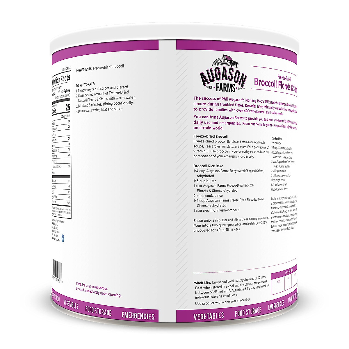 Mountain House Cooked Diced Chicken | Freeze Dried Survival & Emergency Food | #10 Can | Gluten-Free, 30235-Parent & Augason Farms Freeze Dried Broccoli Florets & Stems 7 oz No. 10 Can