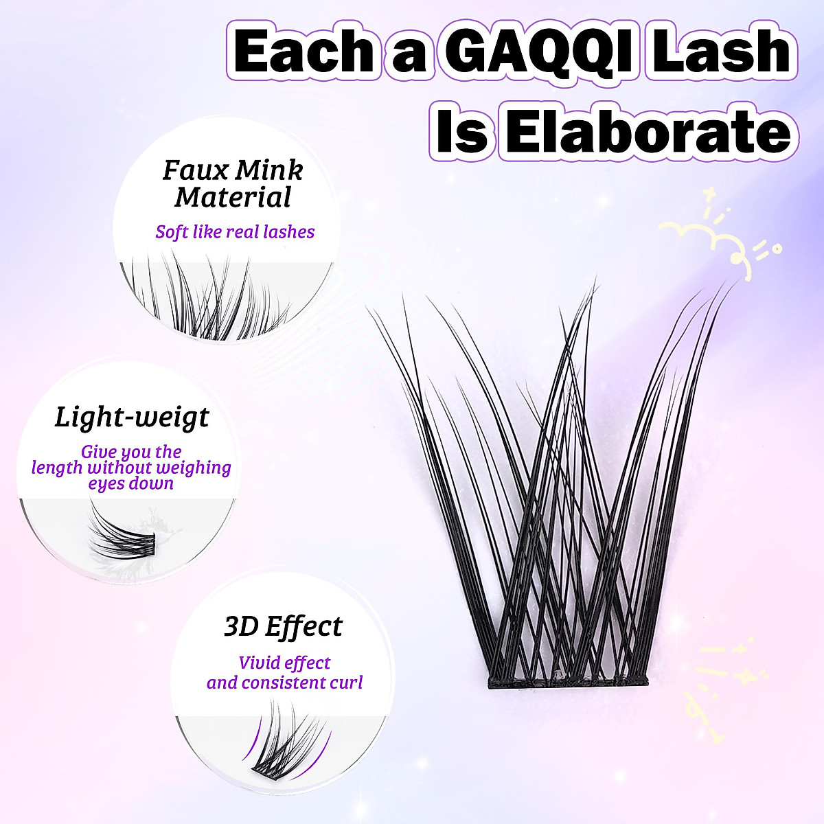 GAQQI Lash Clusters, GQ45 Individual Lashes D Curl, DIY Lash Extension 14mm Only False Eyelash Clusters 120PCS, Natural & Wispy Lash Wisps (GQ45,D Curl,14mm)