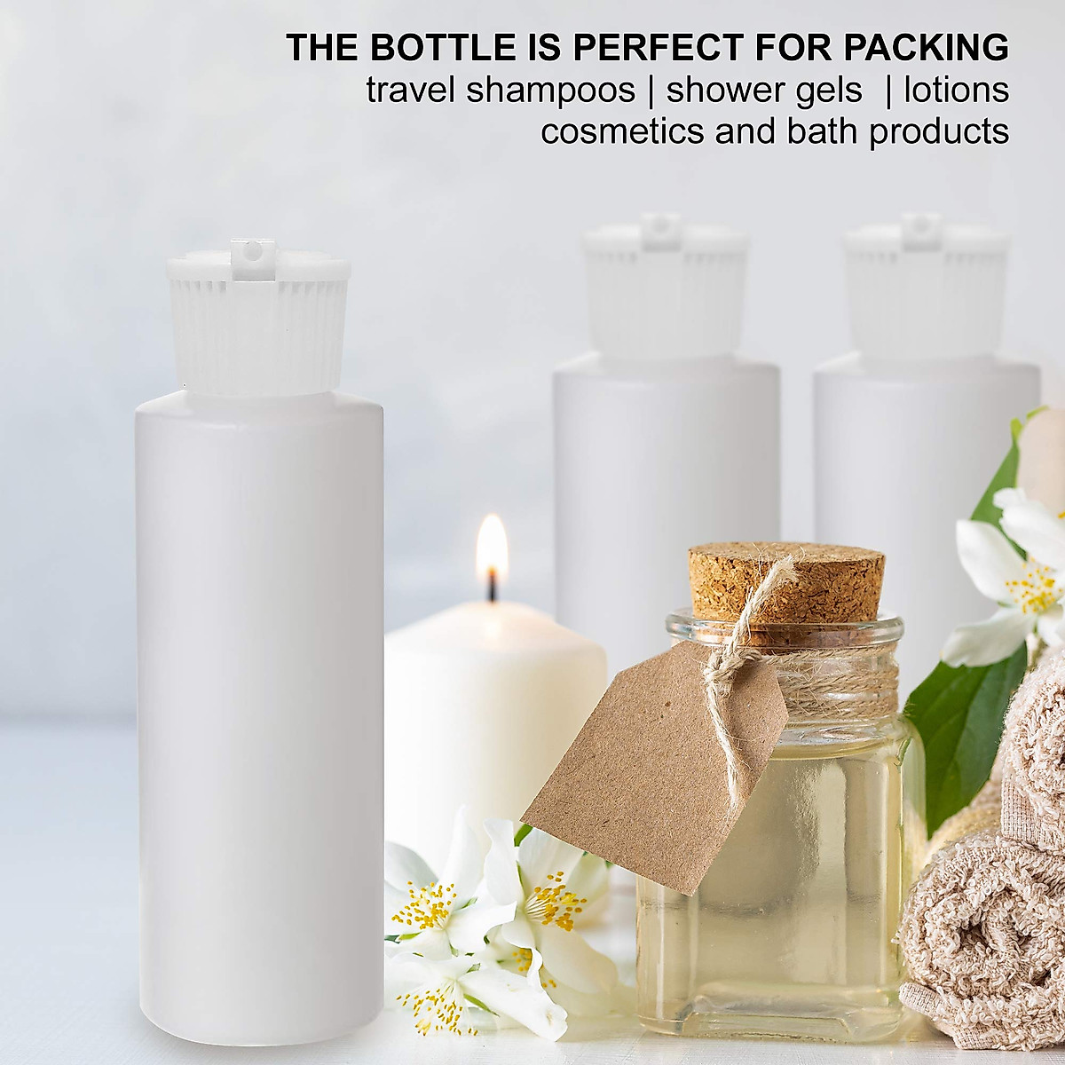 CLANRIZA Plastic Cylinder Bottles with Flip Top Pour Spout - Reusable Plastic Bottles Premium Quality - Clear Cylinder Bottles for Any Liquid Products (Pack of 12)