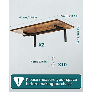 OROPY 2 Pack Wooden 23.6'' Pot Pan Hanging Rack Wall Mounted with 10 S Hooks, Set of 2 Large Pot Wall Holder Kitchen Shelves for Utensils, Cookware