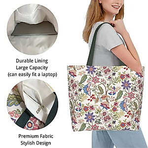 Canvas Tote Bag with Interior Pocket Sturdy Lining Large Shopping Bag for Women Durable Lady Totes Flower Print