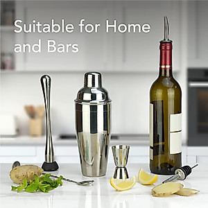 Arora Barware Set - 6pc - Stainless Steel - Professional Bar Tools for Drink Mixing, Home, Bar, Party, Silver, 24oz (851111)