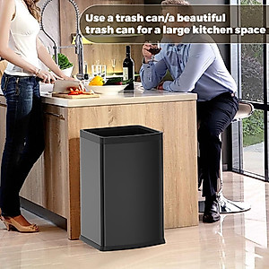 LEASYLIFE 25L/6GALSquare Kitchen Trash can,Large Metal Garbage can,Black Trash can for Bathroom,Tall Stainless Steel dusbin for Kitchen,Commercial,Detached House (6.6gallon Black)