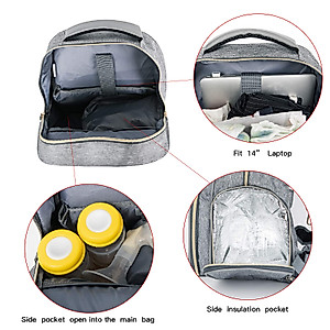 Breast Pump Backpack Diaper Bag - Multi-Function Cooler and Moistureproof Bag for Mother Baby Bottle Breast Milk Pump Mommy Outdoor Working Backpack with Insulation Pocket (Grey)