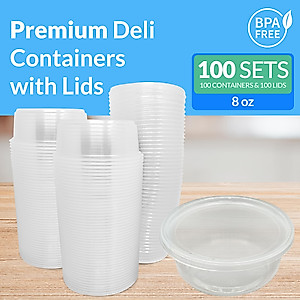 Reli. Deli Containers with Lids (100 Sets Bulk), 8 oz | Plastic Deli Containers with Lids 8oz | Clear Soup Containers with Lids, Disposable | To Go Food Storage Containers | Microwave & Freezer Safe