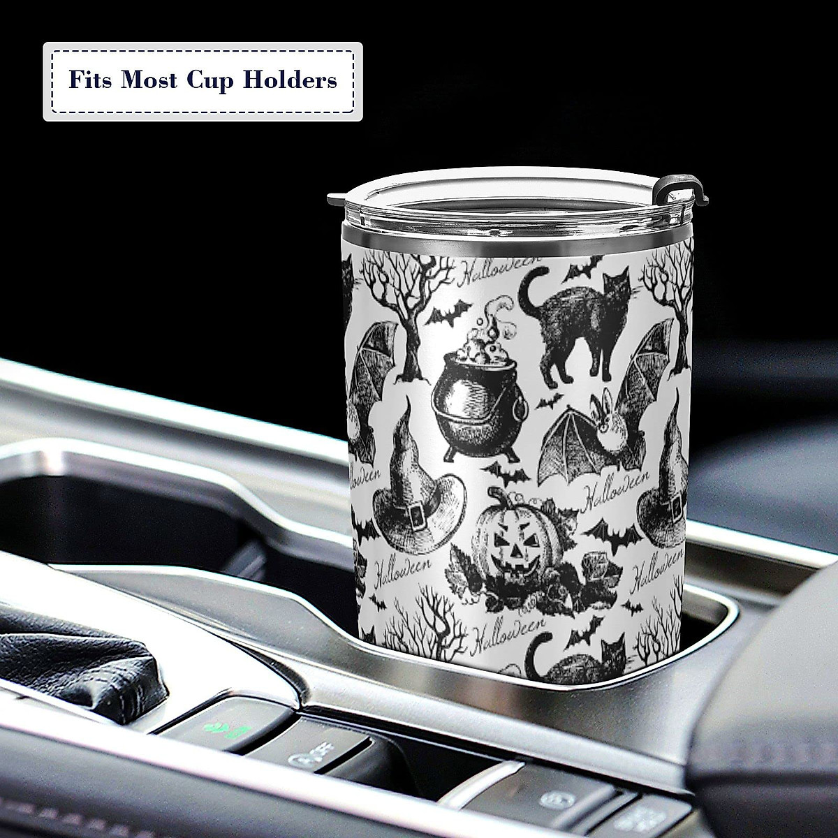 Yasala Halloween Tumbler Spooky Jack O Lantern Cat Bat Insulated Coffee Cup Back to School Beverage Container Office Travel Mug with Straw and Lid 20oz Holiday Gift Day of The Dead Present