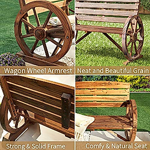 PatioFestival Outdoor Bench Wooden Patio Porch Bench Wagon Wheel Design Rustic Bench for Garden,Porch,Yard(45" Lx21 Wx32 H)