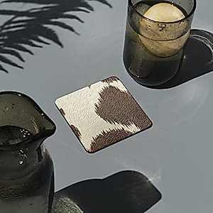 Cow Print Vinyl, Smooth Textured Animal Hide Pattern Faux Leather, Embossed Upholstery Craft and DIY Pleather - Individual 1 Yard Cut 36"x54" (Brown on Cream)