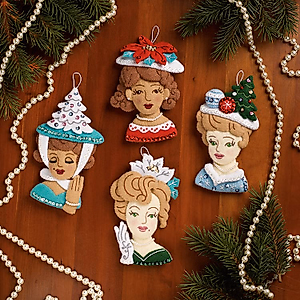 Bucilla Felt Applique 4 Piece Ornament Making Kit, Christmas Hat Parade, Perfect for DIY Arts and Crafts, 89509E