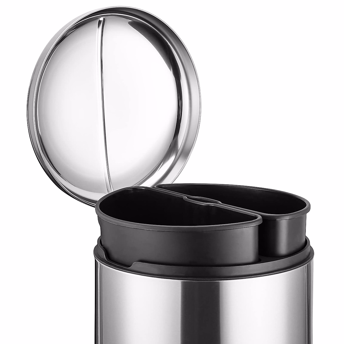 GAOMON 8-Gallon Dual Trash Can, Stainless Steel Double Garbage Cans for Kitchen, Dual Compartment Trash Can with Bin for Home Office, Dual Trash Can 6or Recycling and Trash