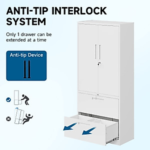 PEUKC 2-Drawer Metal File Cabinet, Lateral Vertical Filing Cabinets for Home Office, Locking File Cabinet with Storage Shelves, Legal/Letter/A4 Size Office File Cabinet, (White, Assemble Required)