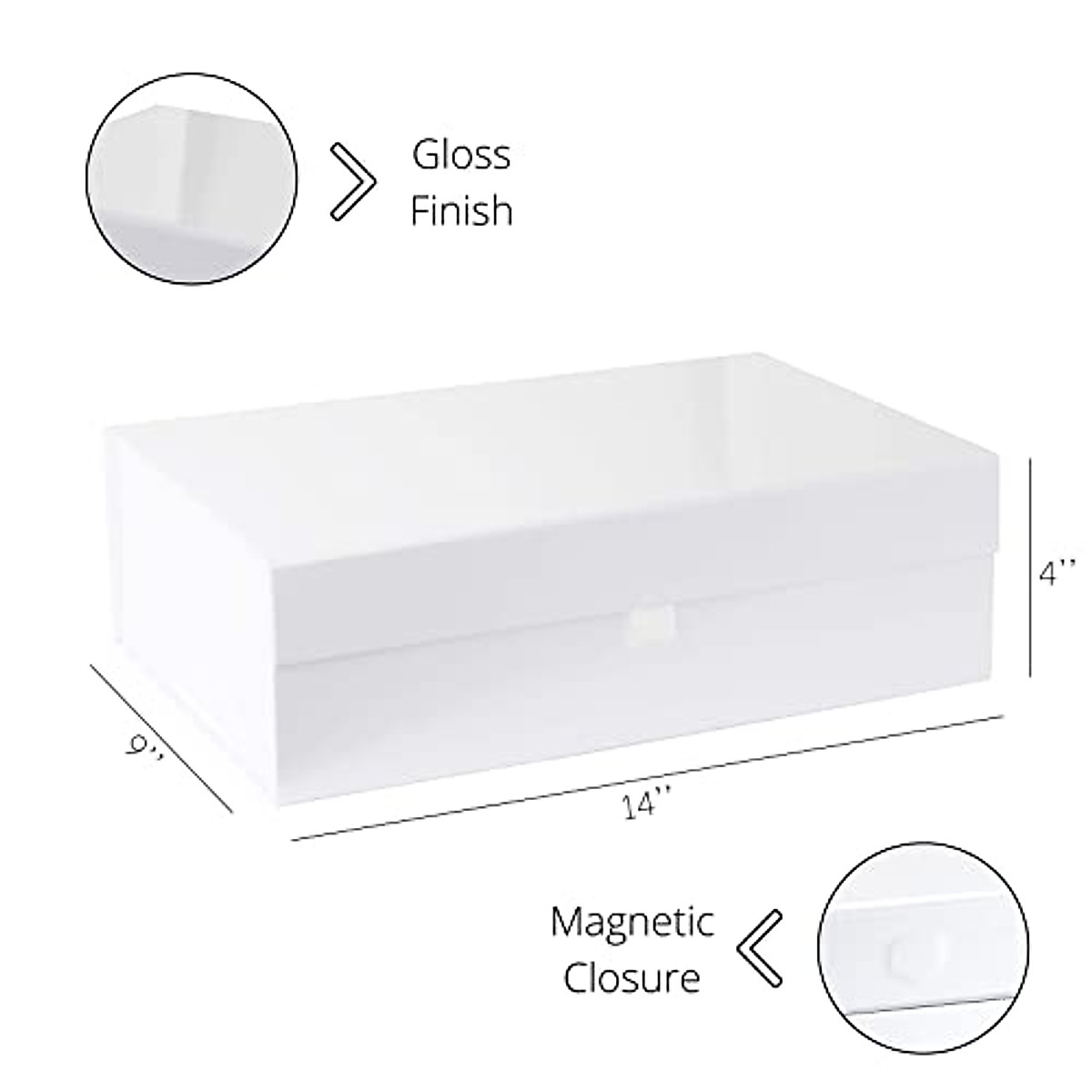 Purple Q Crafts White  Hard Gift Box With Magnetic Closure Lid 14x9x4 Rectangle Favor Boxes With White Glossy Finish (1 Box)