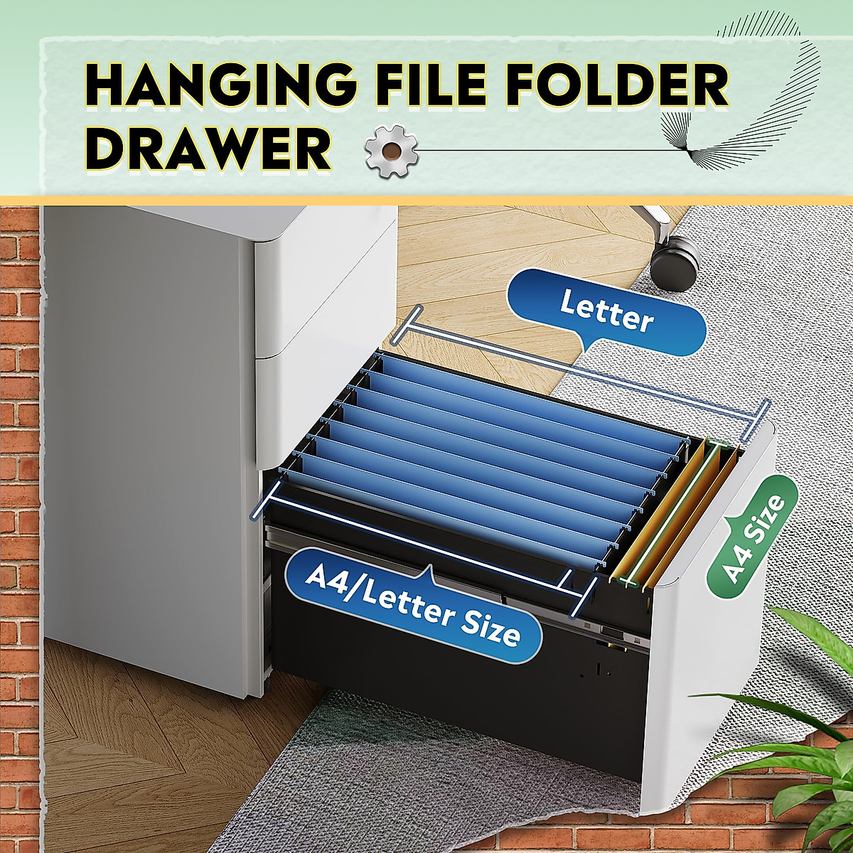 DEVAISE 3-Drawer Slim Vertical File Cabinet, Fully Assembled Except Casters, Legal/Letter Size, White