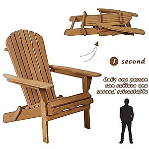Adirondack Chair Weather Resistant Patio Chairs Outdoor Chairs Folding Lawn Chair w/Long Arms Solid Wooden Heavy Duty Reclining Seating Fire Pit Chair for Deck, Backyard, Garden, Bench - Set of 2