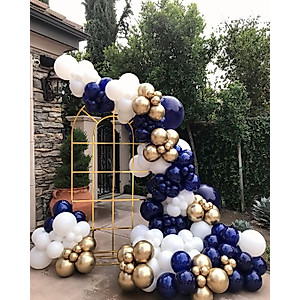 Navy Blue and Gold Confetti Balloons, 60 pcs 12 inch Pearl White and Gold Metallic Chrome Party Latex Balloon with 33 Ft Gold Ribbon for Birthday,Wedding and Celebration Graduation Decoration