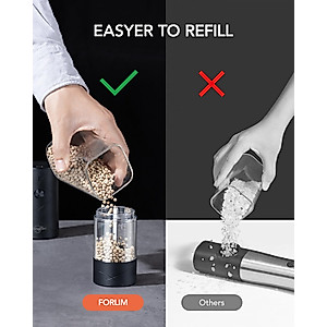 FORLIM Electric Salt and Pepper Grinder Set, USB Rechargeable, Automatic Salt Pepper Mill Grinder with Dust Cover, One-Button Control, Adjustable Coarseness, Warm LED Light (2 Packs, Black&White)