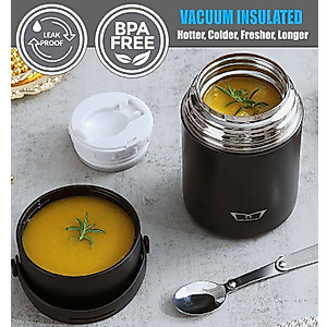 Mr.Dakai Thermal Soup Container for hot food, Insulated Lunch Container Hot Food Jar Stainless Steel Vacuum Bento Lunch Box with Folding Spoon/Bag for Office Picnic Travel Outdoors - 27oz Black