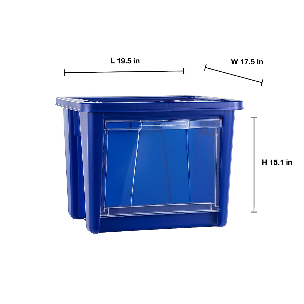 Rubbermaid Medium All-Access Tote with Lids, Pack of 2, Stackable Storage Bins with Clear Drop-Down Door and Carry Handles, Closet Organization Containers, Blazer Blue With Clear Door