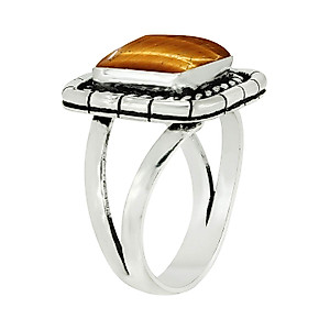 Tiger Eye Ring Sterling Silver Plated for Women Size 10, Handmade Brown Black Stone June Birthstone Bohemian Victorian Jewelry Gifts For Her