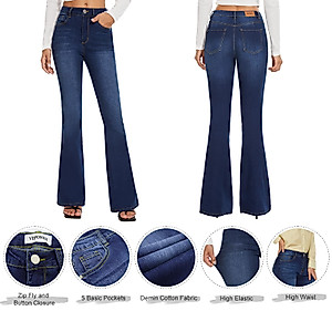 VIPONES Jeans for Curvy Women High Rise Bell Bottom Dark Blue Jeans(109,Size 8)
