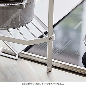YAMAZAKI Home Kitchen Range Stove Top Rack Two Tier Corner Riser-Pot Holder Frying Pan Rest | Steel, One Size, Black
