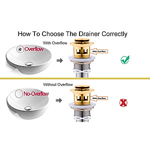 GULICA Vessel Sink Drain, Bathroom Sink Drain Stopper With Overflow, Vessel Pop up Drain Stopper Brushed Gold