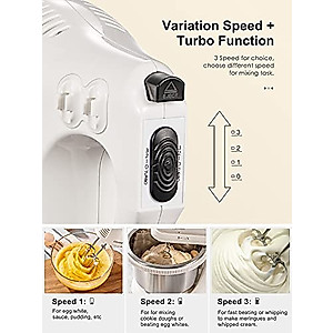 2 in 1 Hand Mixers Kitchen Electric Stand mixer with bowl 3 Quart, electric mixer handheld for Everyday Use, Dough Hooks & Mixer Beaters for Frosting, Meringues & More (White-S)