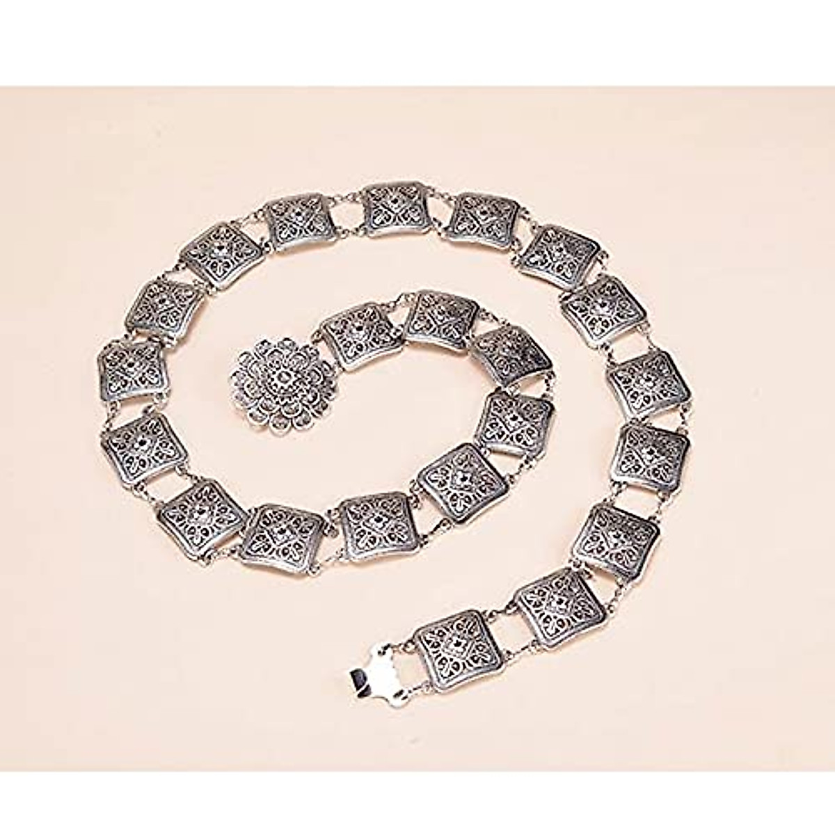 Felice Ann Womens Square Double Rows Waist Link Belt Dress Blouse Sweater Chain, One Size