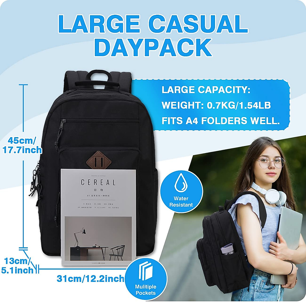 VX VONXURY School Backpack Water Resistant 15 Inch Girls Bookbag Schoolbag with Double Comparments Backpacks for Teen Boys