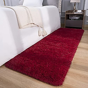 DETUM Wine Red Runner Rug 2' X 6' Fluffy Burgundy Area Rugs for Bedroom Bedside Soft Living Room Shag Rugs Hallyway Entryway 24 x 72 Inch Room Decor