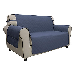 Easy-Going Sofa Slipcover Loveseat Cover Waterproof Couch Cover Washable Sofa Cover for 2 Cushion Couch Non-Slip Fabric Furniture Protector with Pocket for Pets Kids Dog Cat (Loveseat, Navy)