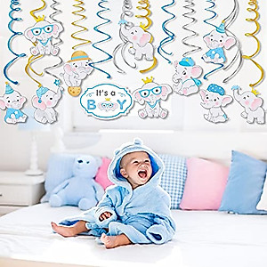 Kristin Paradise 30Ct Blue Elephant Baby Shower Hanging Swirl Decorations, Little Peanut Party Supplies, Boy Birthday Theme Decor, Bday 1st Favors Idea