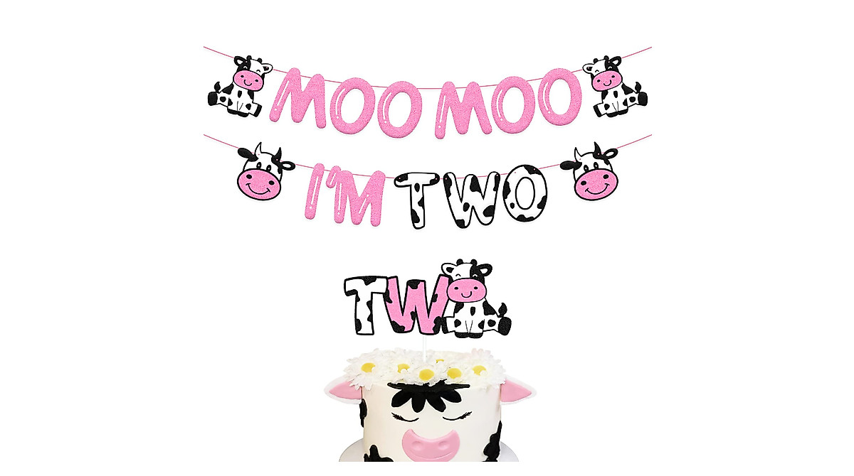 Moo Moo I’m Two Birthday Decorations - Cow Theme Supplies