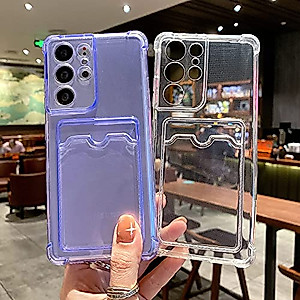 Tuokiou Clear Wallet Phone Case for Samsung Galaxy S21 Ultra 5G Upgrade Clear Card Slot Case Slim Fit Protective Soft TPU Shockproof with Cute Card Holder for Samsung Galaxy S21 Ultra 6.8 inch (2021)