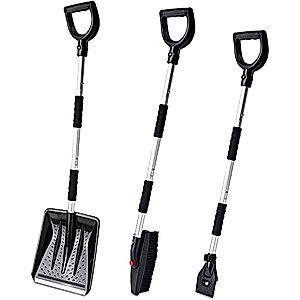 3-in-1 Snow Shovel with Ice Scraper & Snow Brush, Multifunctional Emergency Snow Shovel Kit, 3 Piece Portable Snow Shovel Removal Kit for Car and Truck, Camping and Outdoor Activities