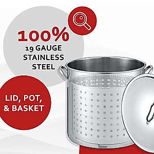 CONCORD 53 QT Stainless Steel Stock Pot w/Basket. Heavy Kettle. Cookware for Boiling