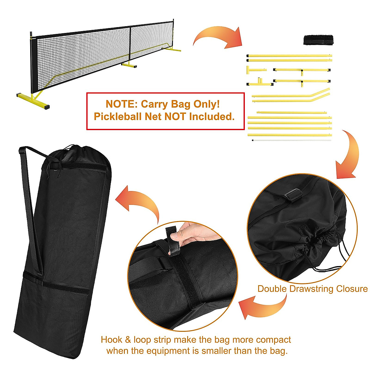 Cosmos Pickleball Net Storage Bag Pickle Ball Equipment Carry Bag Badminton Net Case Boundary Line Carrying Bag for Game Equipment Accessories Storage in Driveway Backyard (Mesh Net NOT Included)