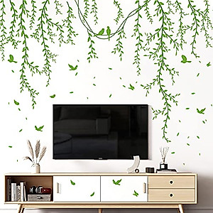 Amaonm Removable Hanging Vines Wall Stickers DIY Green Leaves Plant Grass Wall Decals Peel and Stick Flower Vine Decor for Kids Baby Girls Nursery Bedroom Living Room Offices Classroom (Green)