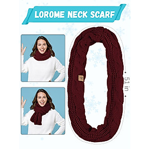 Winter Hat Scarf Gloves and Ear Warmer, Warm Knit Beanie Hat Touch Screen Gloves Set Winter Gifts Neck Scarves for Women Wine Red