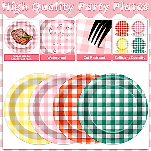 Lonfliness 48Pcs Camp Gingham Paper Plates 7Inch Gingham Checkered Bachelorette Party Supplies Glamping Birthday Tableware Dinnerware Set Summer Plaid Camping Themed Party Favors Baby Bridal Shower