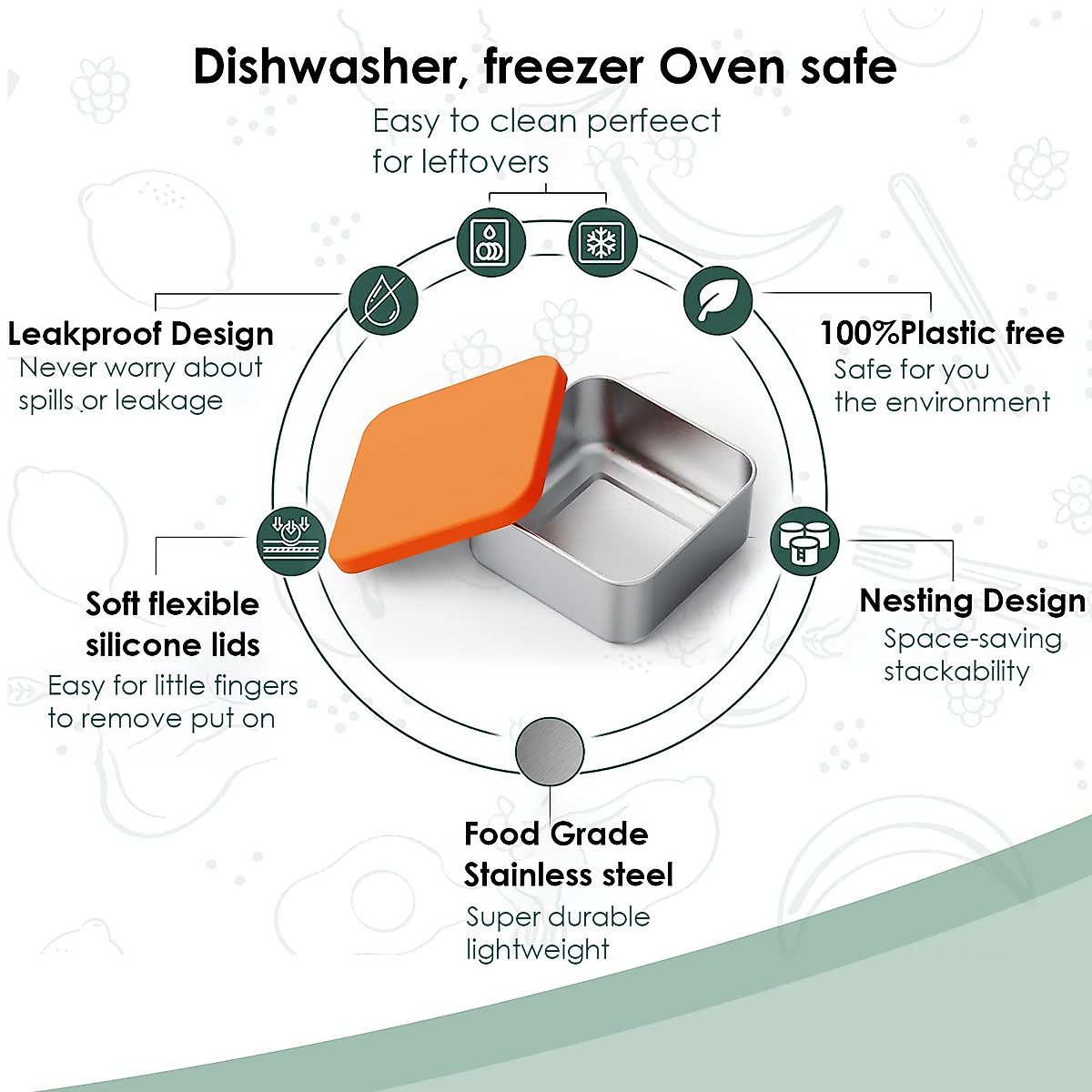 Linkidea 304 Stainless Steel Square Bento Lunch Box, with Silicone Lids Dishwasher Safe, Plastic Free Storage Bento Box Container (25oz)