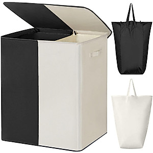 WOWLIVE Double Laundry Baseket with Lid and Removable Laundry Bags,154L Large Laundry Hamper 2 Section Collapsible Dirty Clothes Hamper for Laundry Room,College Dorm,Bathroom,Black and Beige