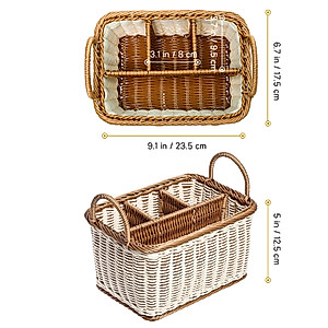 Hemoton Cutlery Storage Organizer Basket, Hand Woven Utensil Holder, Silverware Caddy, Tote Bin Basket for Kitchen Table, Cabinet, Holds Forks, Knives, Spoons, Napkins, Pens, Indoor or Outdoor Use