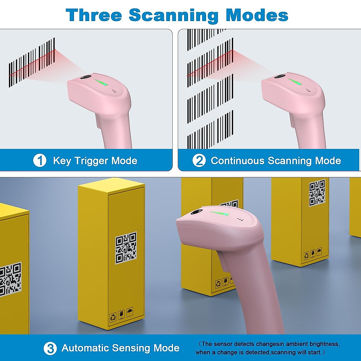 Symcode Handheld Barcode Scanner USB Wired 2D 1D QR Code for Computer POS Support Automatic Screen Scanning, for Mobile Payment, Store, Supermarket, Warehouse Pink
