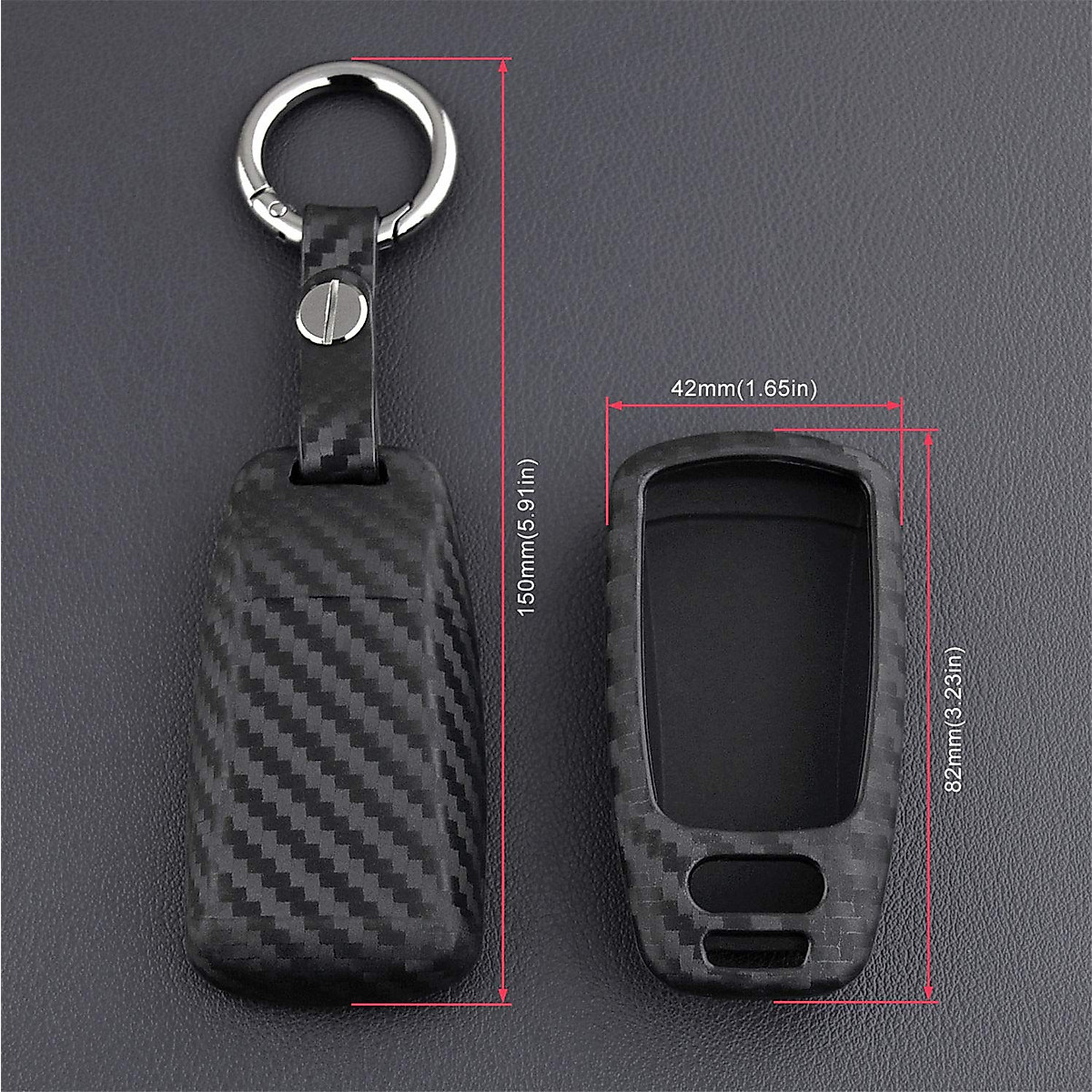 M.JVisun Soft Silicone Rubber Carbon Fiber Texture Case Car Key Fob Cover for Audi A4 A4L A5 A6 A7 A8 Q5 Q7 R8 RS Q3 RS4 RS5 RS7 S4 S5 S6 S7 S8 SQ5 SQ7 TT TTS TT-RS Remote Key - Black - Round Keychain
