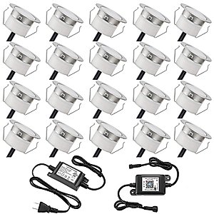 FVTLED WiFi Deck Lighting, WiFi Controlled 20pcs Low Voltage LED Step Lights Kit Φ1.77 Stainless Steel Waterproof Outdoor Recessed Stair Light Work with Alexa Google Home, Warm White