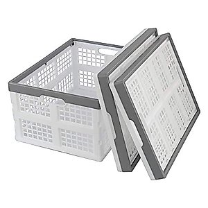 Inhouse 34 Quart Collapsible Milk Crates, Foldable Plastic Container Bin, 3 Packs, F