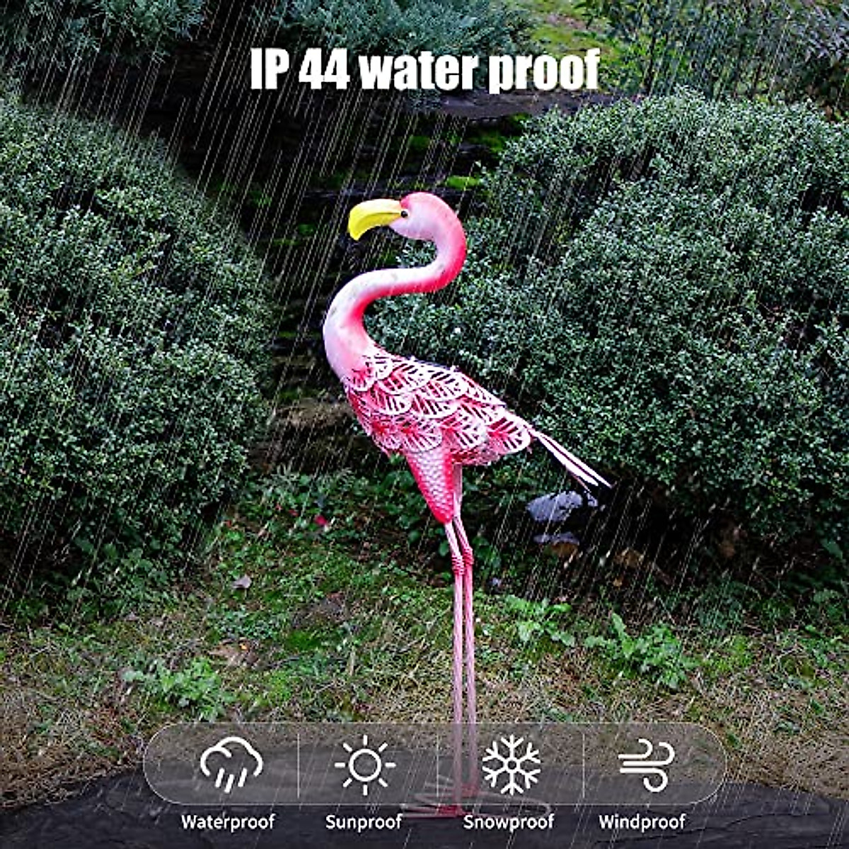 Glintoper Solar Flamingo Outdoor Garden Statues, Pink Flamingo Metal Figurine Lights, Solar Powered Decorative Birds Yard Sculptures Art for Landscape Patio Yard Walkway Pathway Lawn