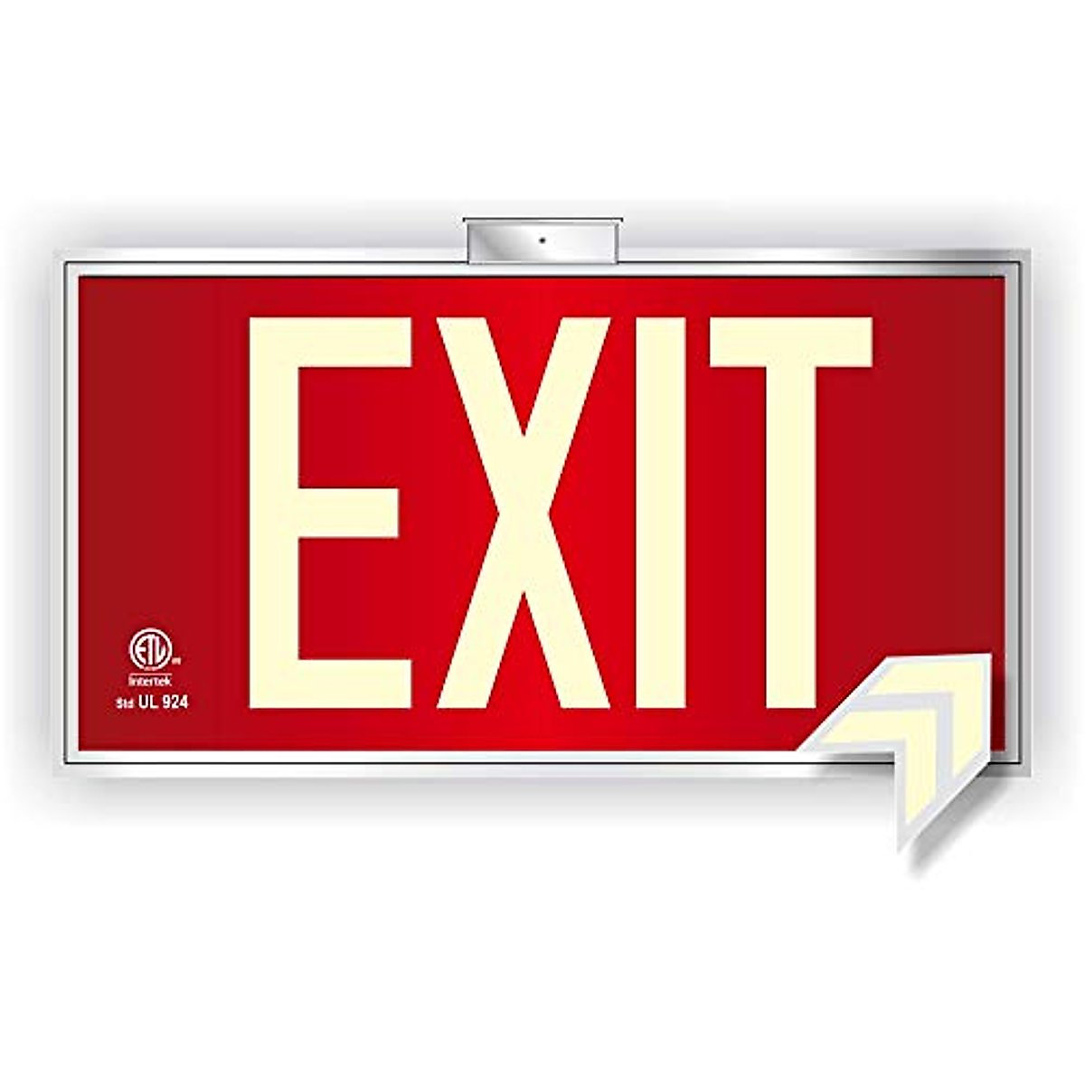 Photoluminescent Exit Sign Red - Framed Flag/Ceiling Mount (Removable Arrows) Code Approved UL 924 / IBC/NFPA/Part Number FRUL-BR-050-R